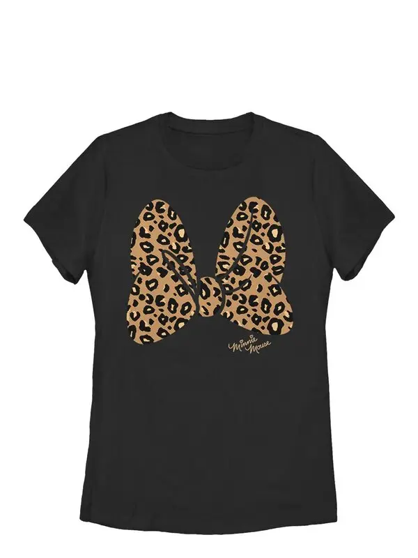 MICKEY & FRIENDS Cheetah Print Minnie Mouse Bow Graphic T-shirt - Black