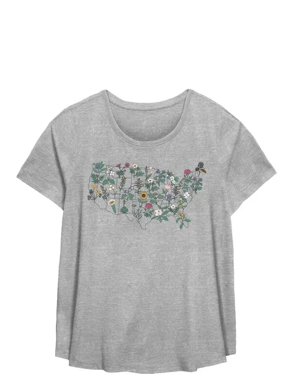 LOST GODS State Flower Map Graphic T-shirt - Heather Gray