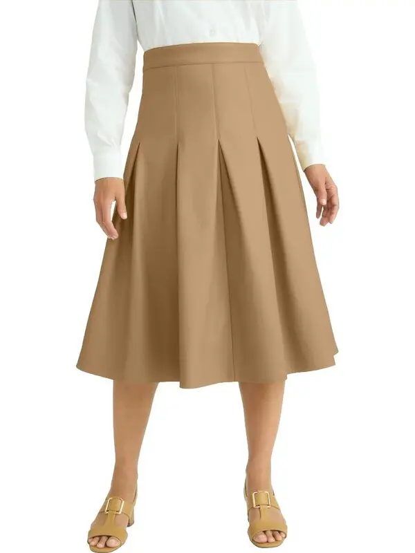 JESSICA LONDON Faux Leather Pleated Midi Skirt - Soft Camel