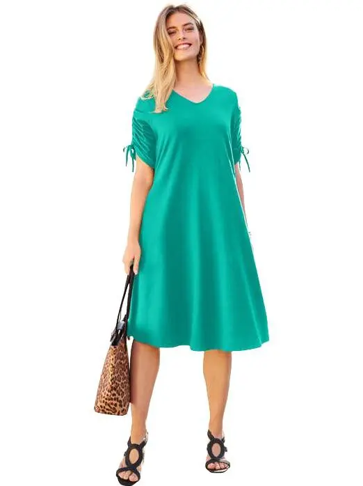 JESSICA LONDON Tie Sleeve V-neck Midi Dress - Aqua Sea