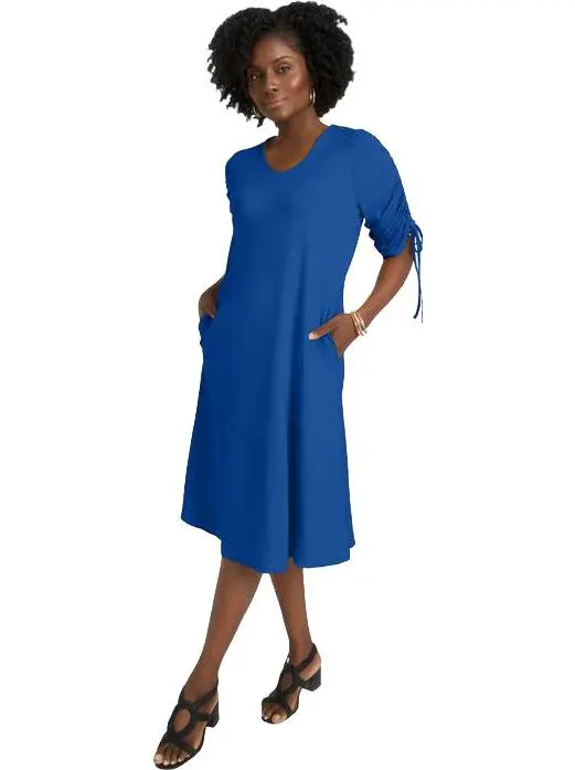 JESSICA LONDON Tie Sleeve V-neck Midi Dress - Dark Sapphire