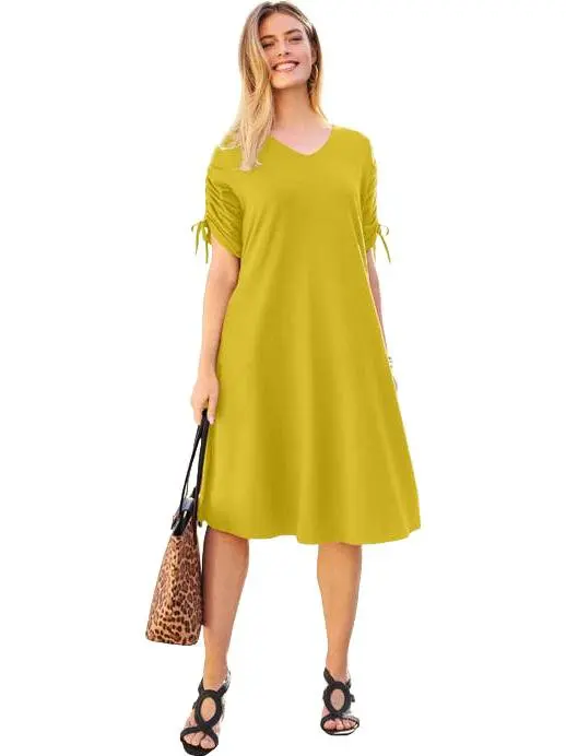 JESSICA LONDON Tie Sleeve V-neck Midi Dress - Golden Citrus
