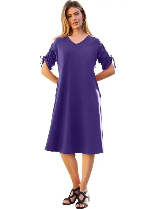 JESSICA LONDON Tie Sleeve V-neck Midi Dress - Midnight Violet