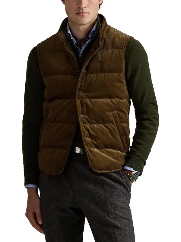 Ralph Lauren 12 Wale Corduroy 650 Fill Power Down Vest - Pale Russet X