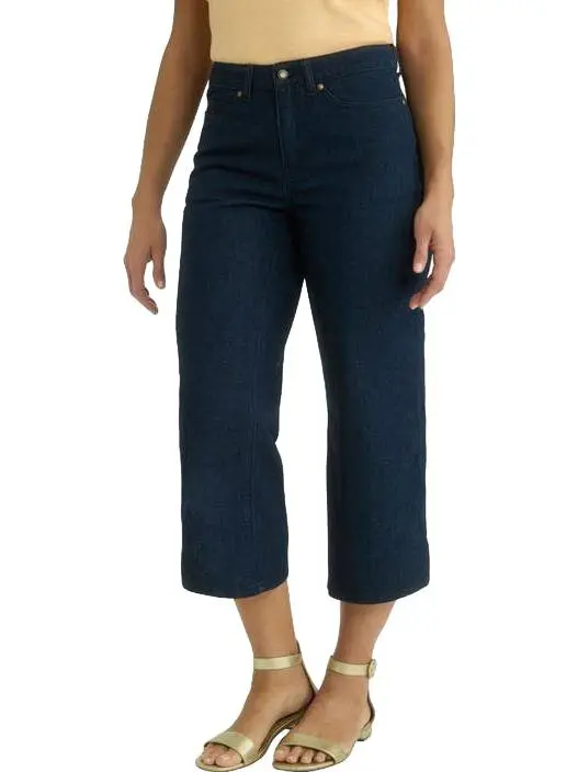 JESSICA LONDON Classic Cotton Denim Wide Leg Crop Jeans - Indigo