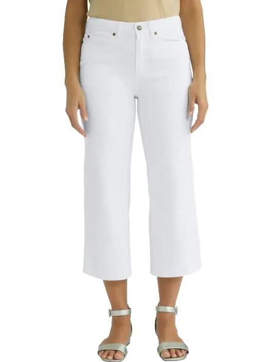 JESSICA LONDON Classic Cotton Denim Wide Leg Crop Jeans - White