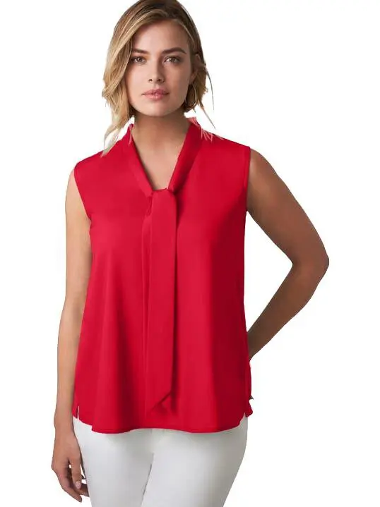 JESSICA LONDON Uptown Sleeveless Tie-neck Blouse - Vivid Red