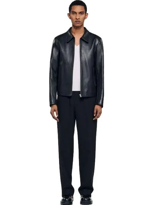 Sandro Zip-up Leather Jacket - Black