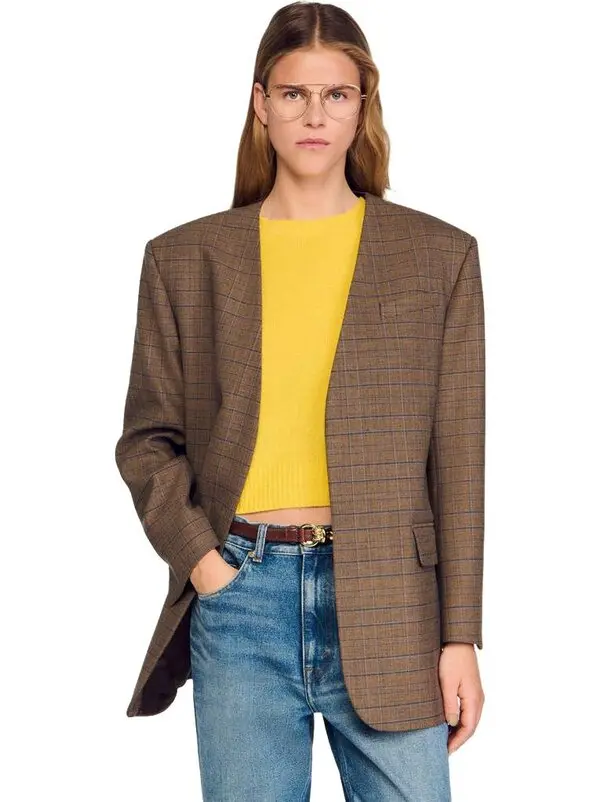 Sandro Oversized Checked Jacket - Ocher/blue