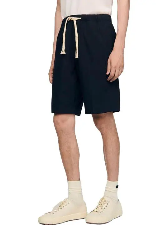 Sandro Cotton Shorts With Elasticated Waistband - Navy Blue
