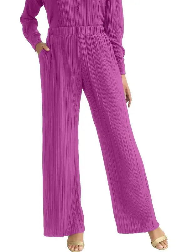 JESSICA LONDON Plisse Wide-leg Trouser - Deep Orchid
