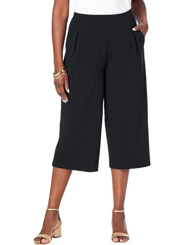 JESSICA LONDON Wide-leg Cropped Crepe Pants - Black