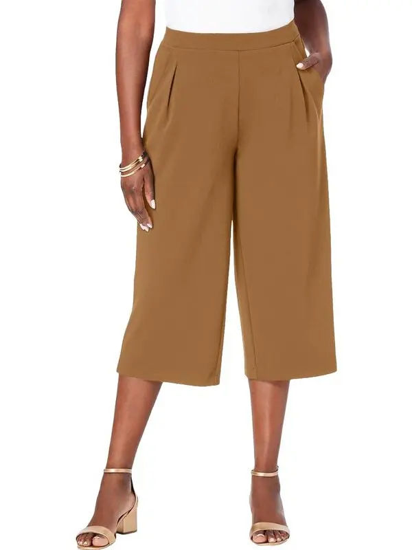JESSICA LONDON Wide-leg Cropped Crepe Pants - Brown Maple