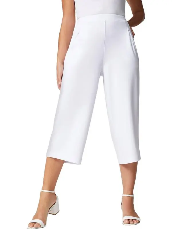 JESSICA LONDON Wide-leg Cropped Crepe Pants - White