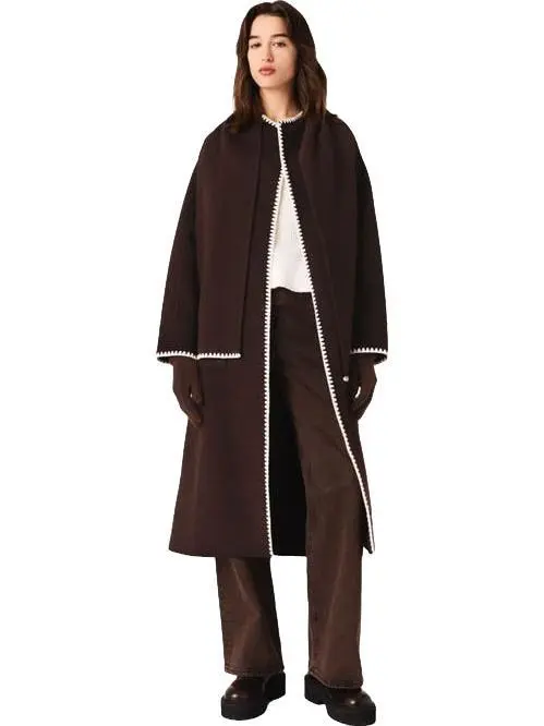Maje Embroidered Double-faced Coat - Dark Brown
