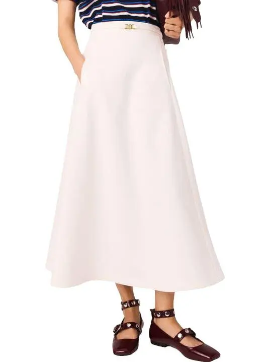 Maje Flared Long Skirt With Removable Belt - White