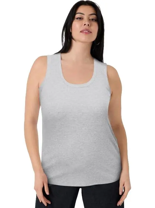 JUNE + VIE Ribbed Scoopneck Tank Top - Heather Grey