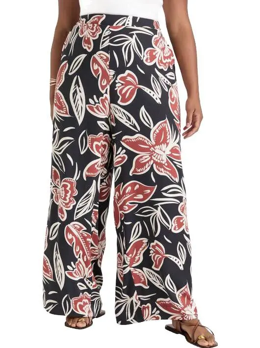 JUNE + VIE Wide-leg Pull-on Trousers - Batik Floral