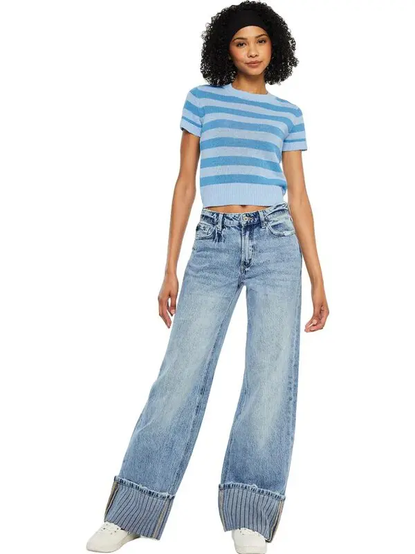 KANCAN Petal High Rise Wide Leg Jeans - Medium Wash