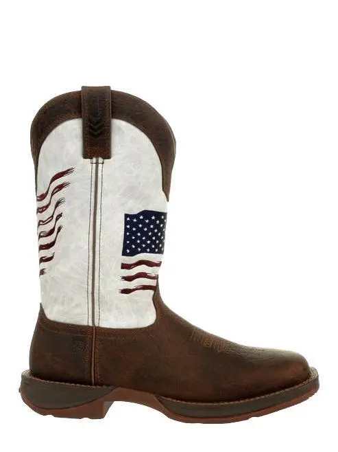 Durango Distressed Flag Embroidery Western Boot - Bay Brown And White