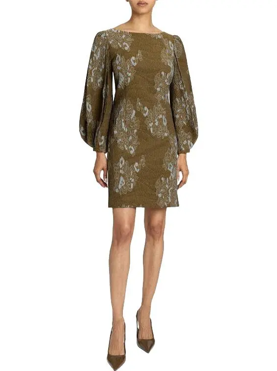 Santorelli Arana Jacquard Mini Dress With Bishop Sleeves - Sahara