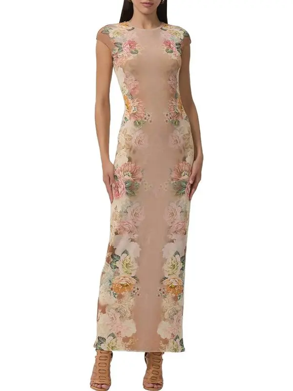 AFRM Cody Floral Print Cap Sleeve Dress - Honey Rose Frame