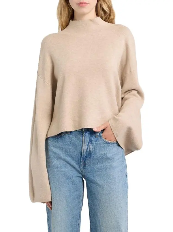 Deluc Chuck Crop Funnel Neck Sweater - Greige