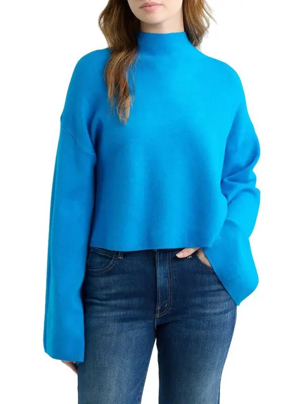 Deluc Chuck Crop Funnel Neck Sweater - Turquoise