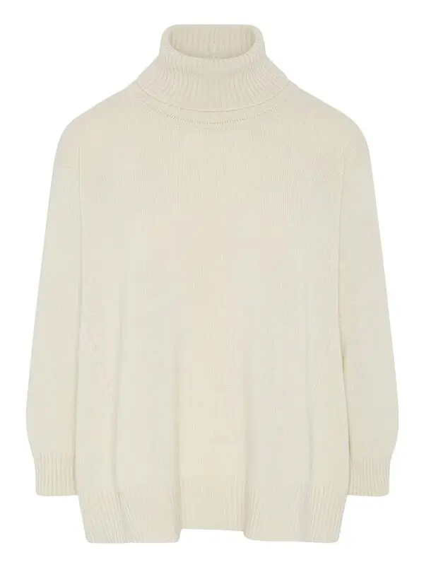 Eskandar Panelled A-line Roll Neck Sweater - Creme