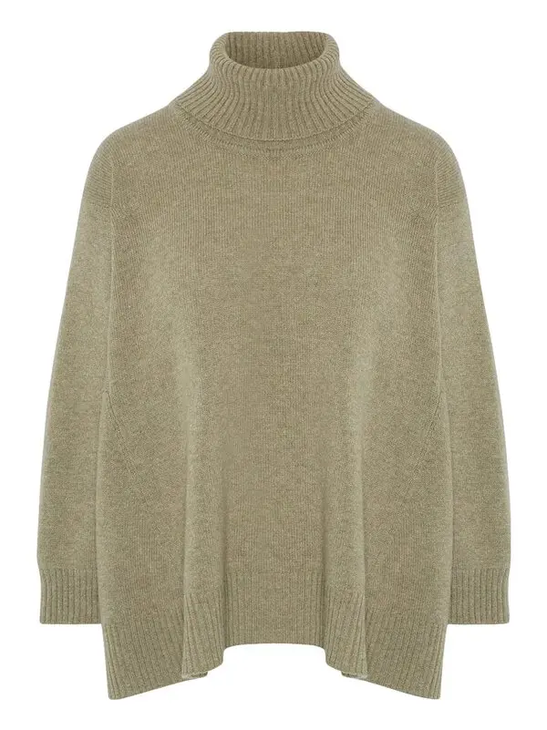 Eskandar Panelled A-line Roll Neck Sweater - Greensand
