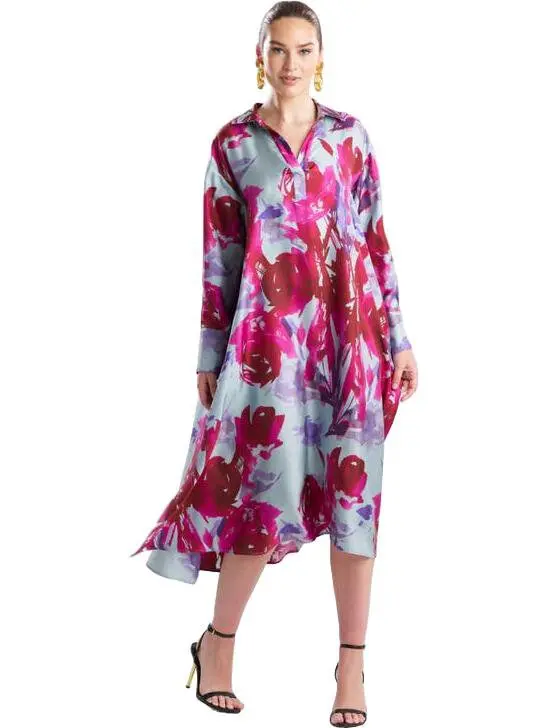 Natori Silk Twill Oversized Shirt Dress - Fuchsia