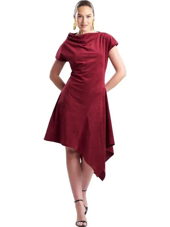 Natori Asymmetric Drape Neck Dress - Ruby