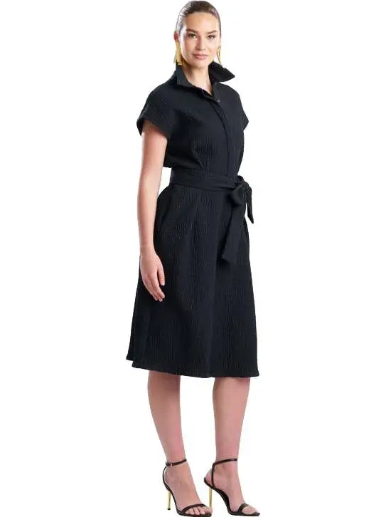 Natori Textured Cotton Jacquard Shirt Dress - Black