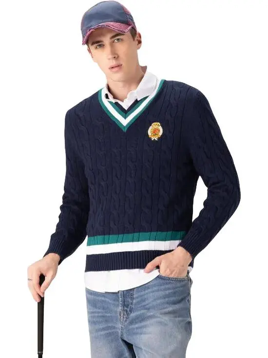 MEMBERS ONLY Cable Knit Cricket Sweater - Navy