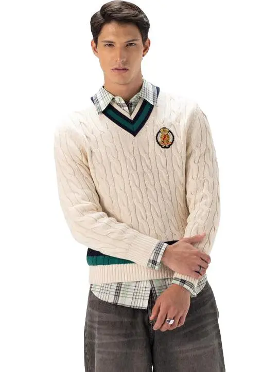 MEMBERS ONLY Cable Knit Cricket Sweater - Off-white