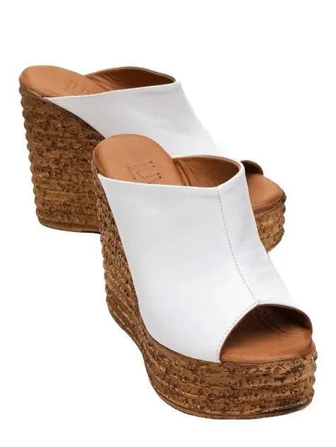 FOREVER & ALWAYS SHOES Leather Platform Wedge Sandals - White Leather