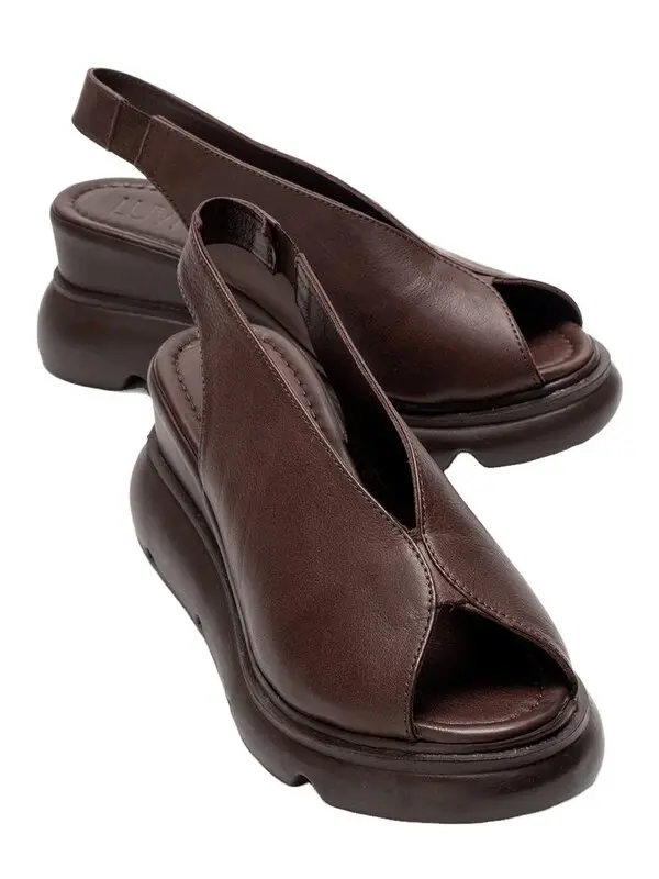 FOREVER & ALWAYS SHOES Leather Platform Wedge Sandals - Brown