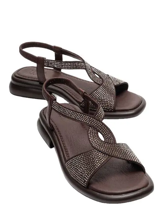 FOREVER & ALWAYS SHOES Sieglinde Embellished Leather Sandal - Brown