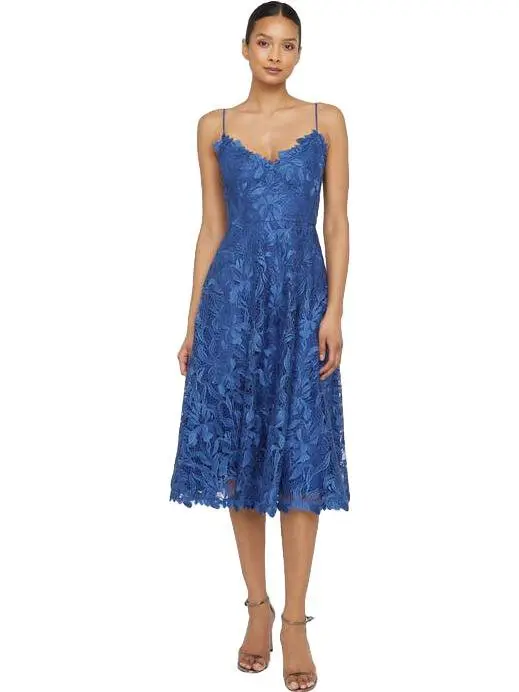 Theia Ainslie Lace Cocktail Midi Dress - Blue Mirage