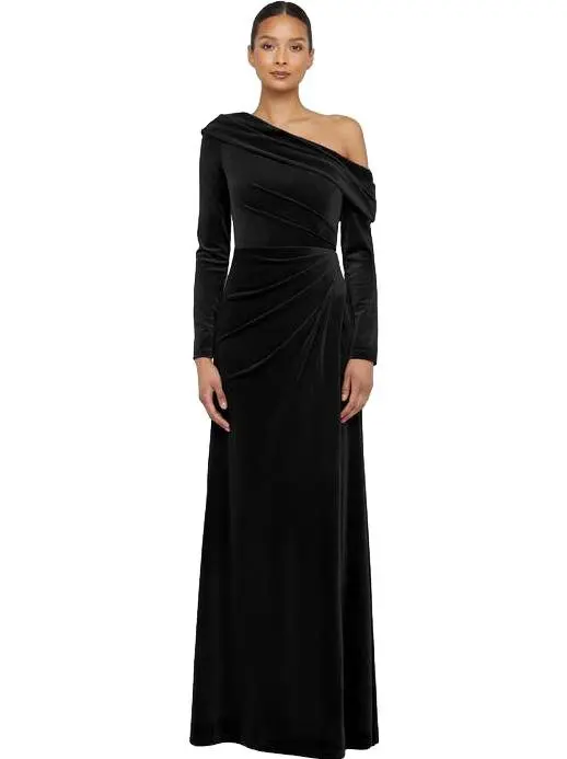 Theia One-shoulder Fit-and-flare Velvet Gown - Black