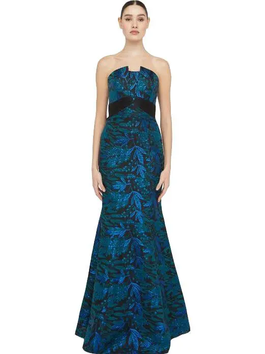 Theia Fernanda Strapless Fit-and-flare Gown - Black/emerald