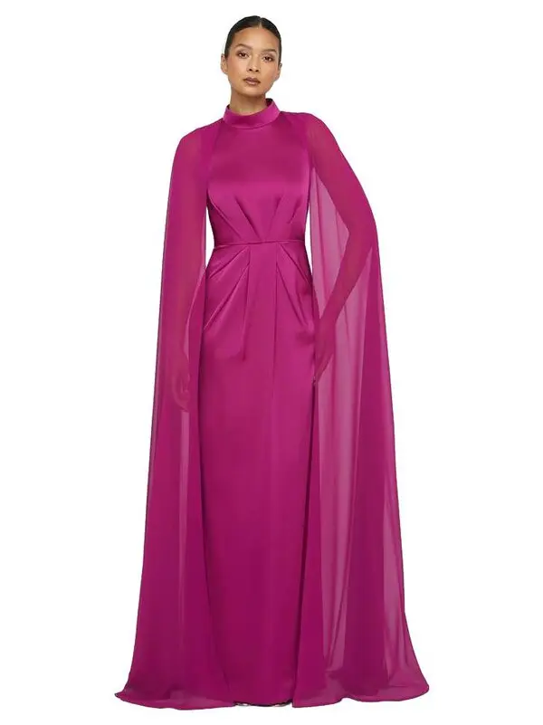 Theia Phillipa Cape Gown - Sangria