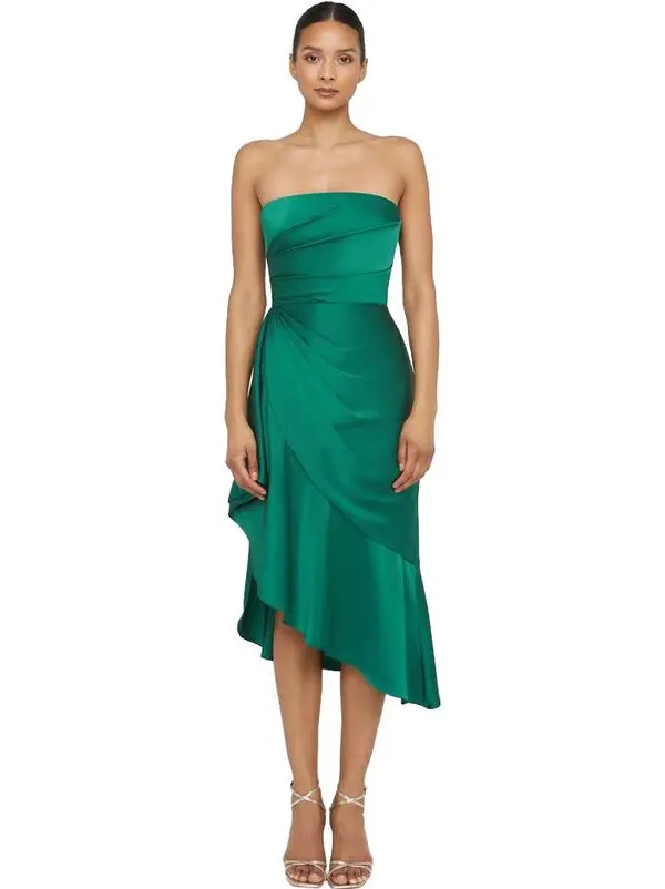Theia Sinead Strapless Midi Dress - Emerald