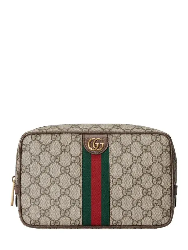 Gucci Gg Supreme Canvas Savoy Web Toiletry Case - Beige/ebony