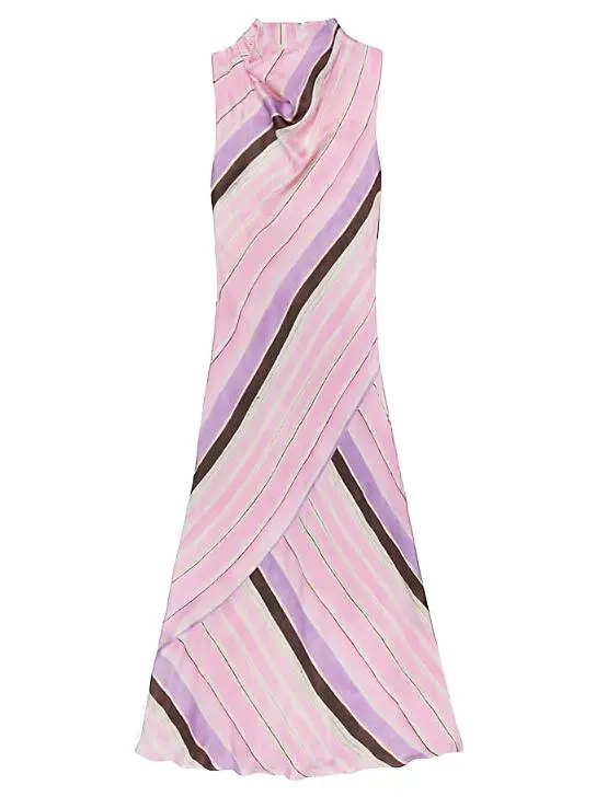 RO&ZO Satin Stripe Cowl-neck Maxi Dress - Pink