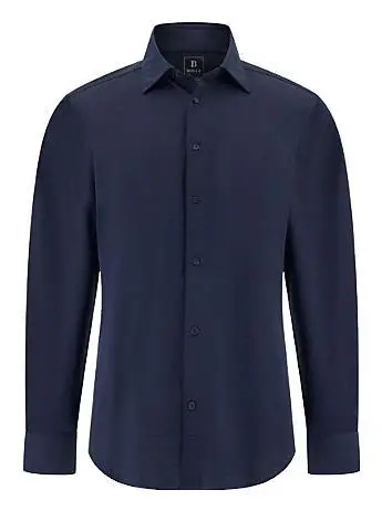 Boggi Milano Closed-collar Regular-fit Cotton-blend Jersey Shirt - Navy Blue