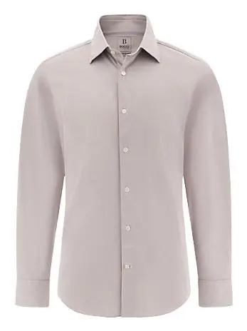 Boggi Milano Closed-collar Regular-fit Cotton-blend Jersey Shirt - Taupe