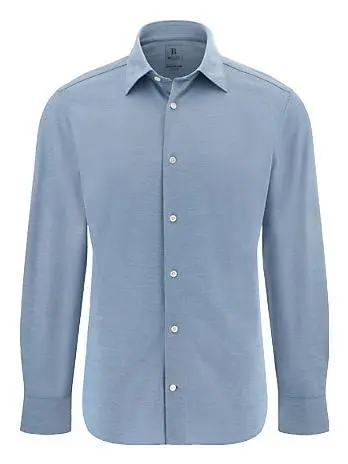 Boggi Milano Closed-collar Regular-fit Cotton-blend Jersey Shirt - Light Indigo