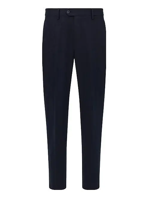 Boggi Milano Garment-dyed Tapered-leg Stretch Cotton-blend Trousers - Navy Blue