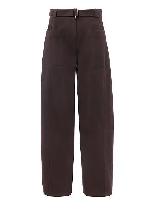 Whistles Barrel-leg Belted-waist Cotton Trousers - Brown